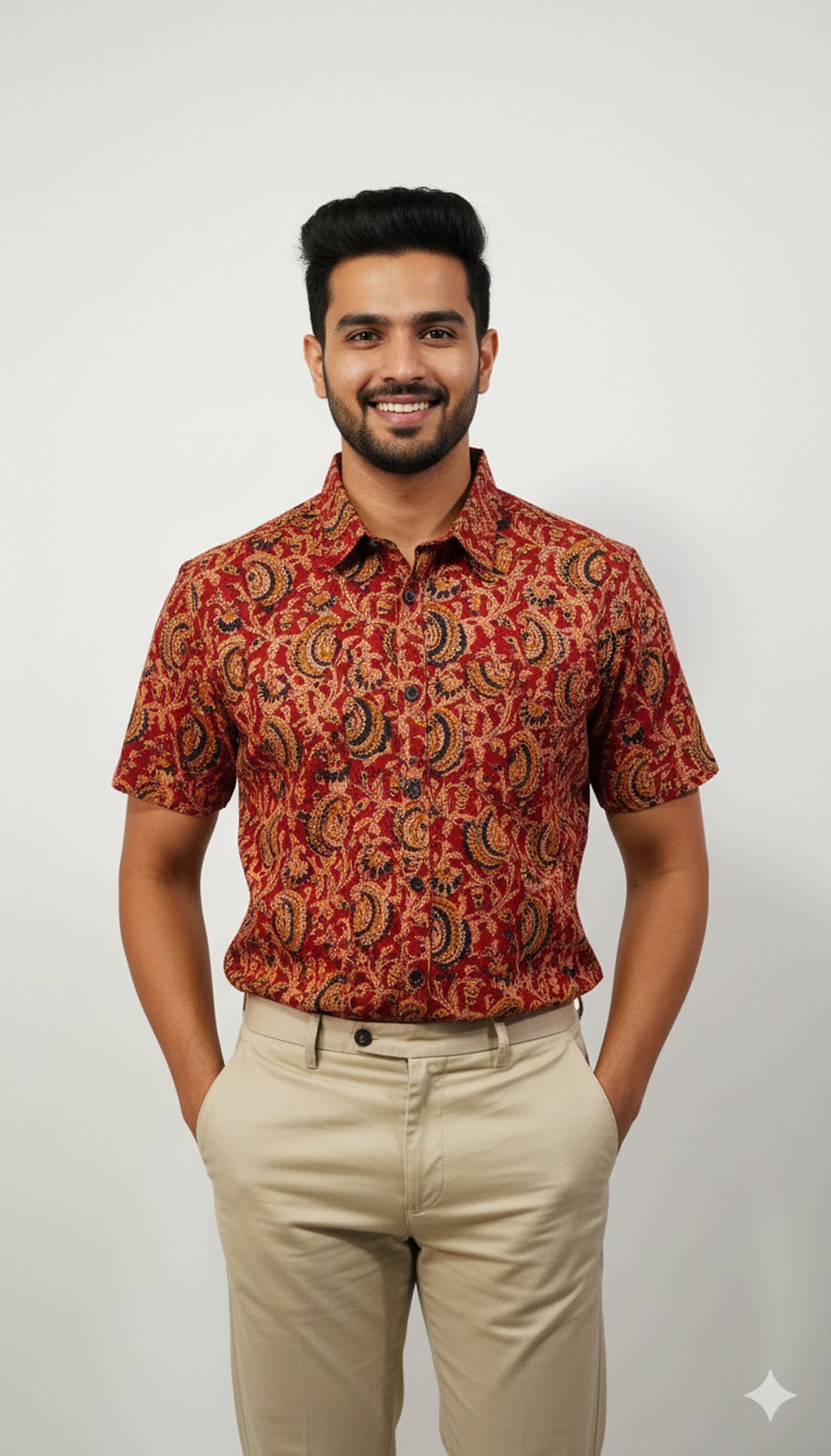 Rust Red Kalamkari Paisley Shirt for Men | Entimessi
